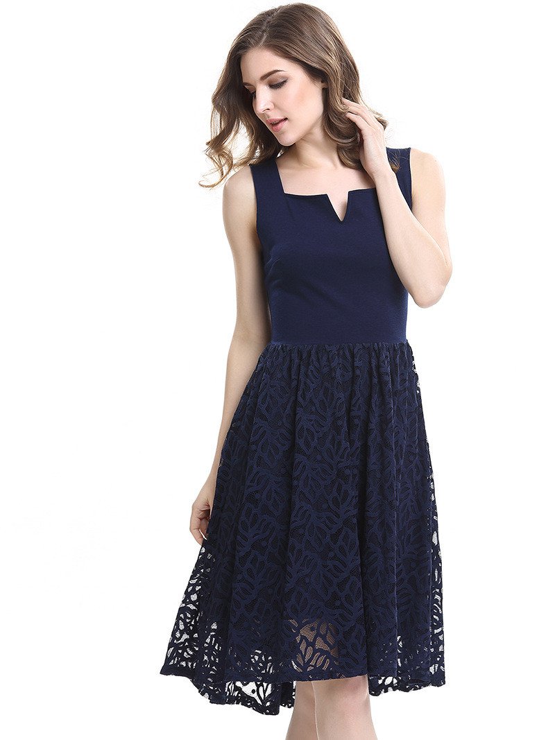 Size XXXXL Blue Lace Women Elegant Dress
