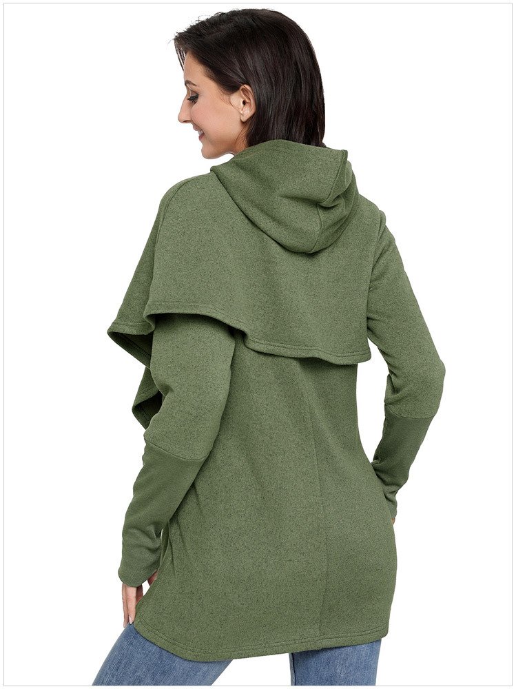Size M Green Hooded hedging long sleeved coat pendulum cross irregular ...