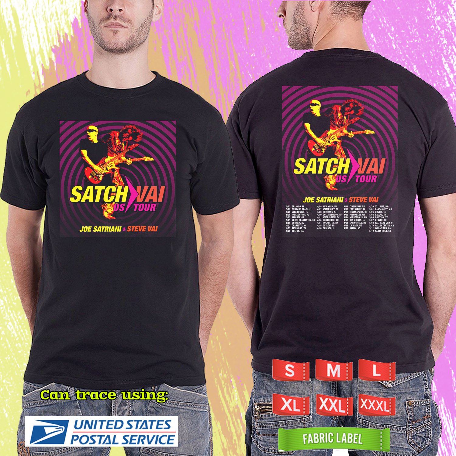 2024 LIVE JOE SATRIANI W STEVE VAI: SATCH VAI USA TOUR BLACK TSHIRT ...