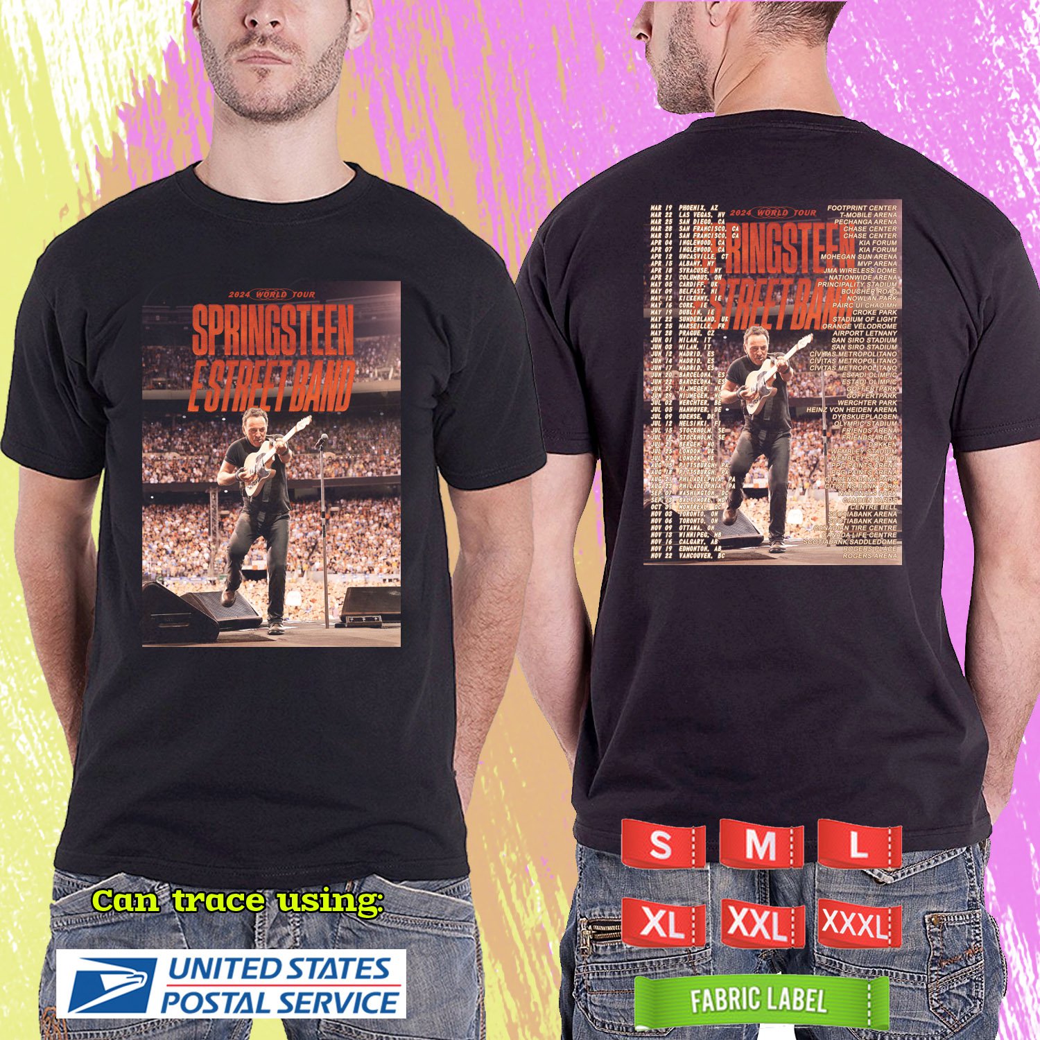 2024 LIVE SPRINGSTEEN & E STREET BAND WORLD TOUR BLACK TSHIRT UNISEX ...