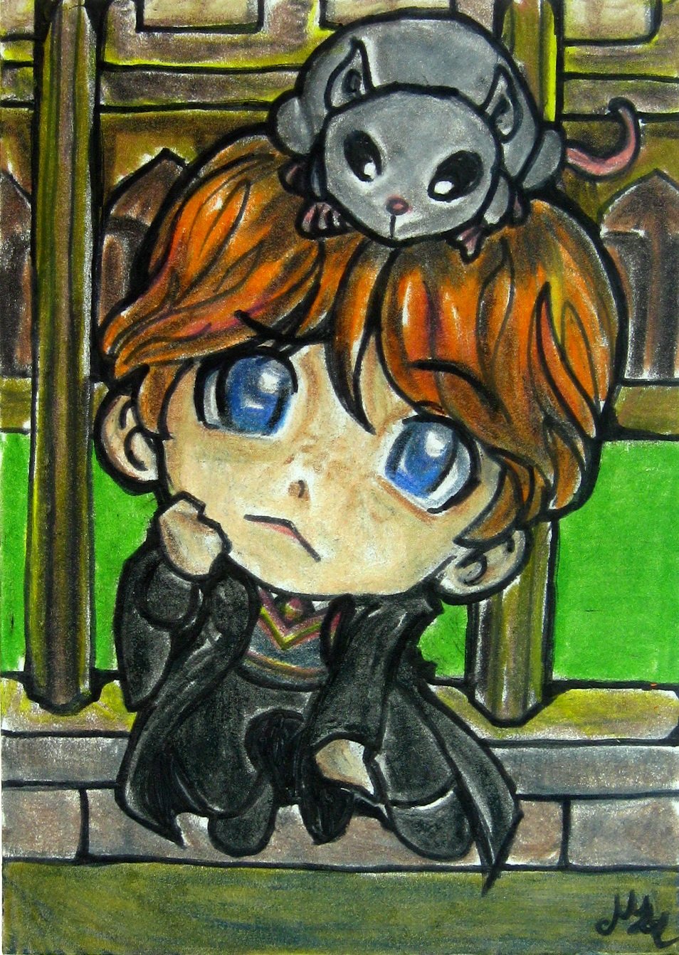 Harry Potter Ron Weasley & Scabbers Rat Anime Art Original Sketch Card ...