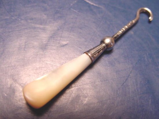 Sterling silver antique Victorian button hook mother of pearl handle ...