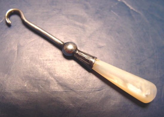 Sterling silver antique Victorian button hook mother of pearl handle ...