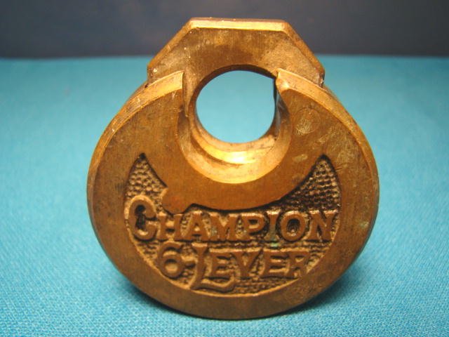 Antique Champion 6-lever padlock brass metal vintage heavy old lock ...