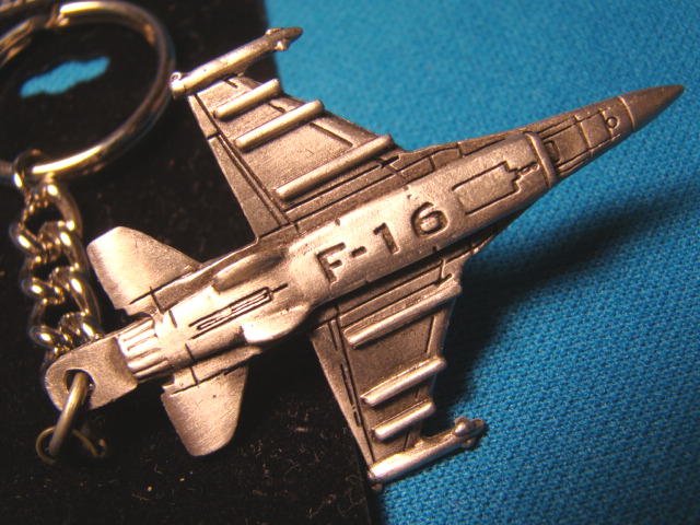 Pewter F-16 Fighting Falcon jet fighter airplane keychain military ...
