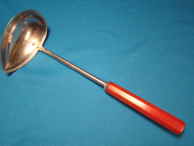 Bakelite cherry red chunky handle ladle Corona stainless steel spoon ...