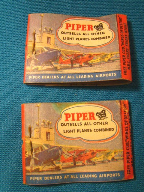 Piper Cub Aircraft 2 airplane matchbook covers light plane flying ...