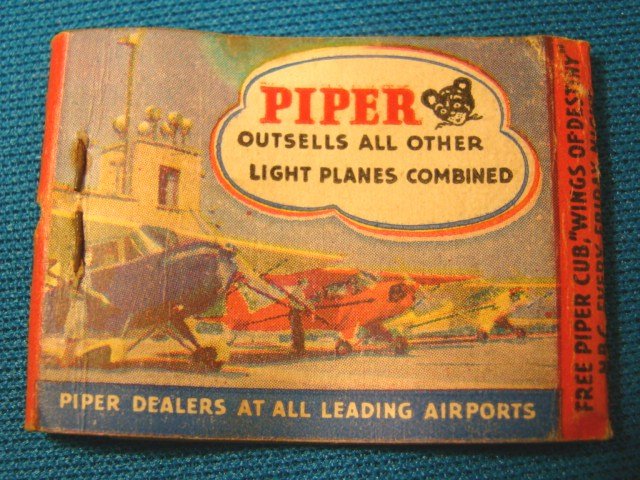 Piper Cub Aircraft 2 airplane matchbook covers light plane flying ...