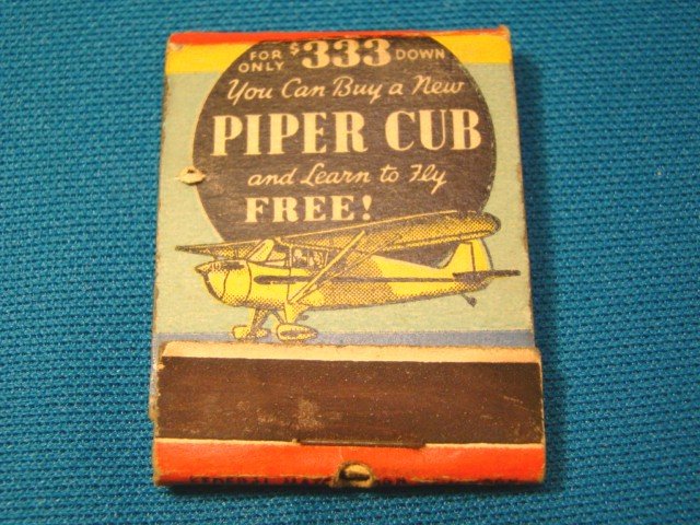 Airplane Piper Cub matchbook cover light aircraft plane match book ...