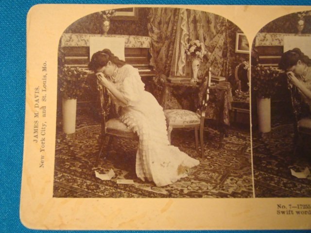 Victorian lady parlor scene stereograph stereoview stereoscope card ...