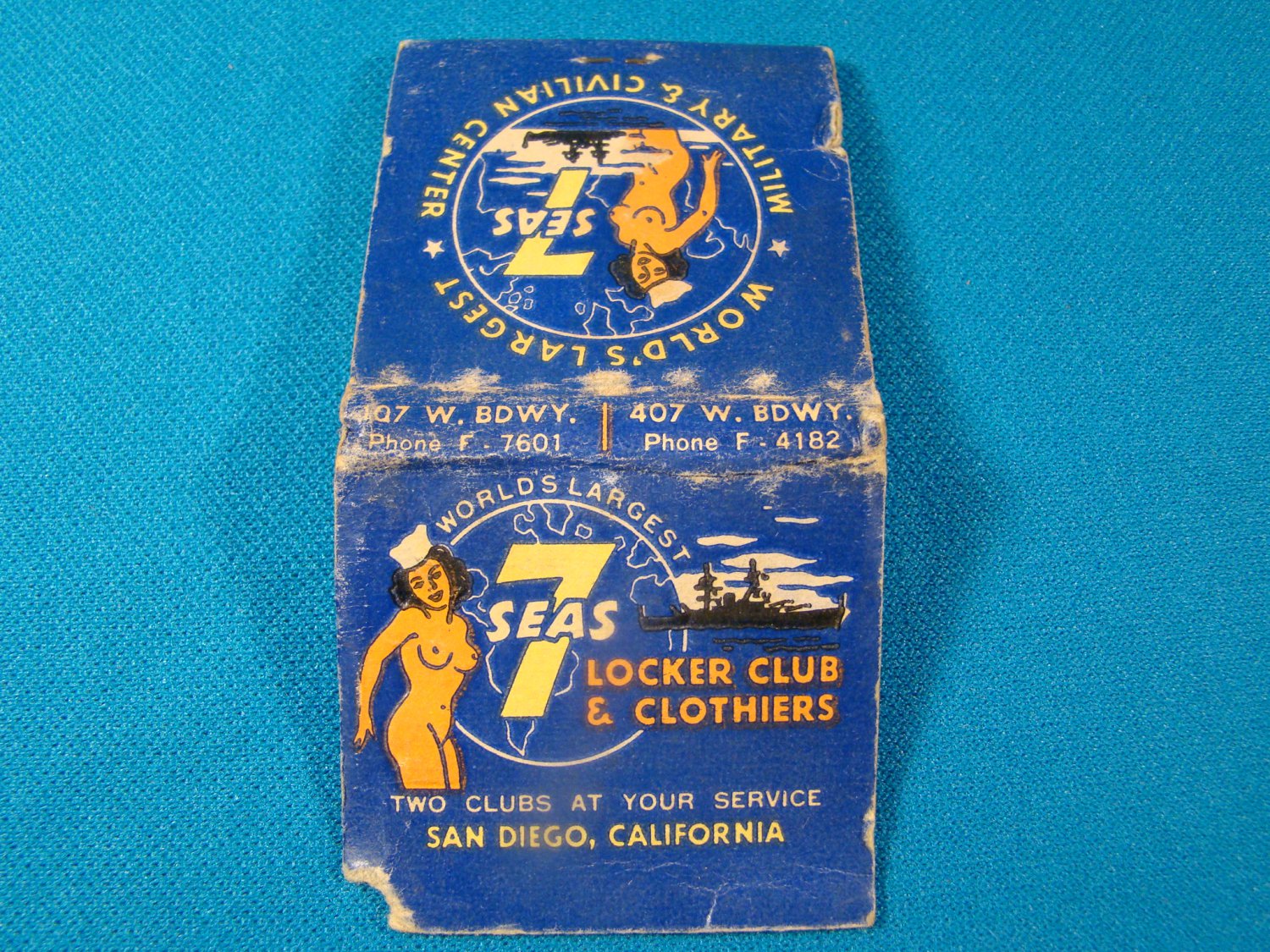 7 Seas Locker Club & Clothiers Military matchbook cover San Diego CA ...