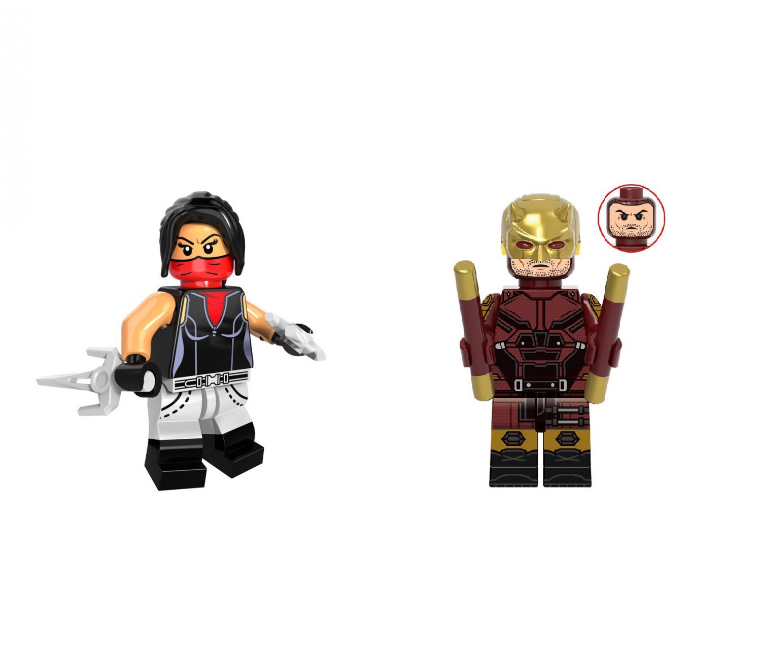 Elektra and Daredevil Minifigures Lego Compatible Daredevil Set