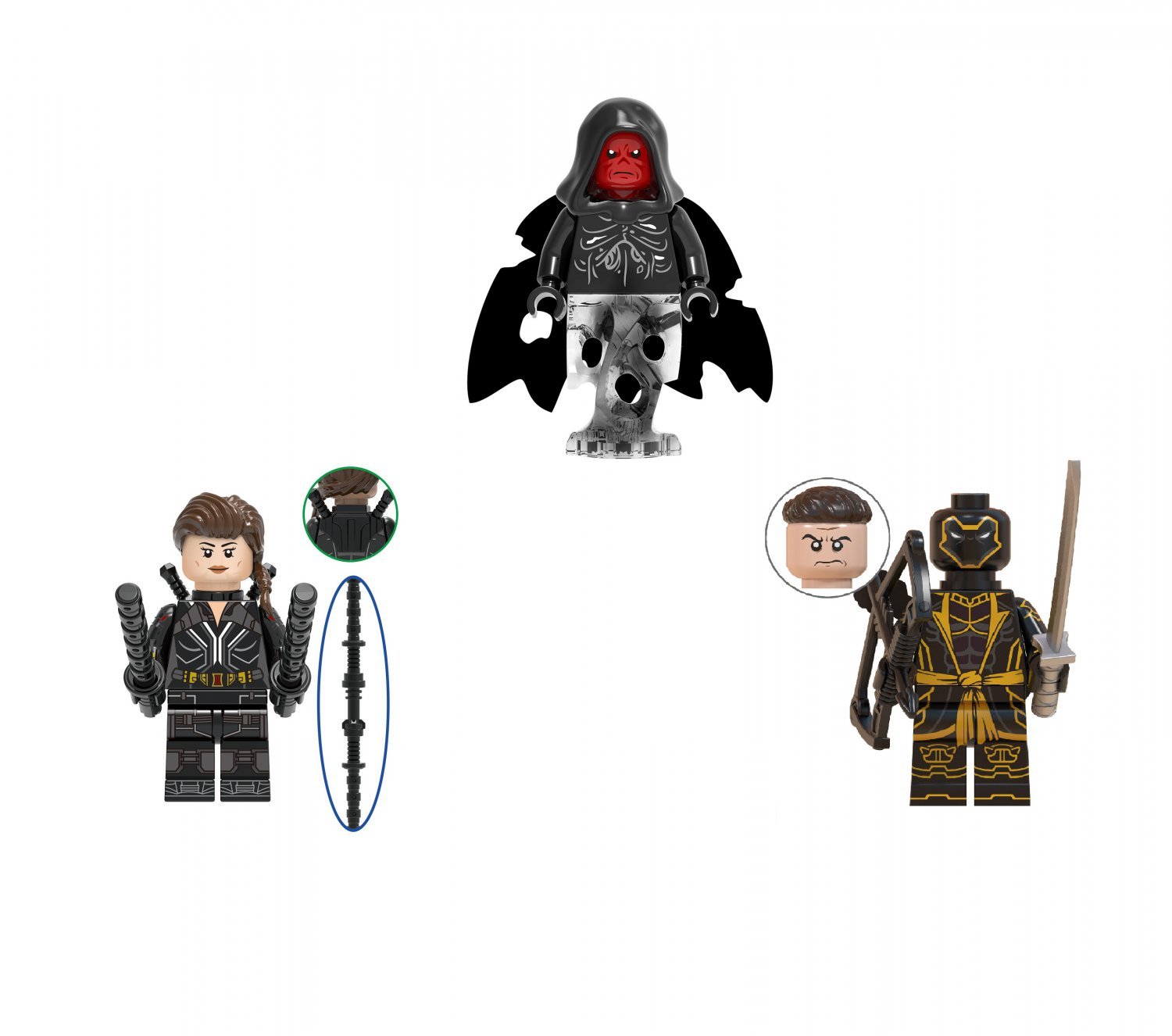 Red Skull and Hawkeye Black Widow Minifigures Lego Compatible Avengers