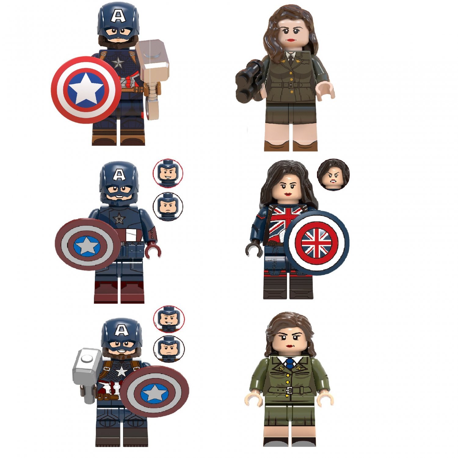 6pcs Captain America and Captain Carter Minifigures Compatible Lego Ne