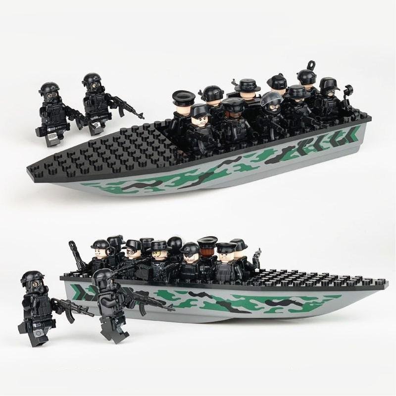 12pcs Black SWAT Riot Police speedboat Minifigures Lego Compatible Cit