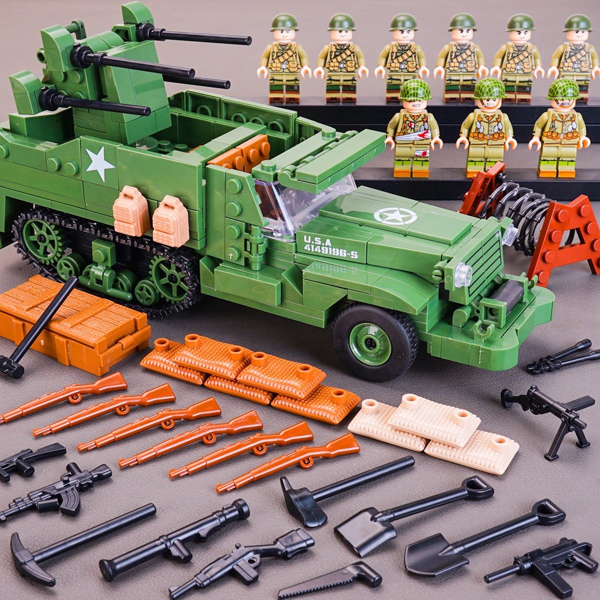 WW2 US M2A1 Armored vehicle Soldiers Minifigures Lego Compatible Soldi