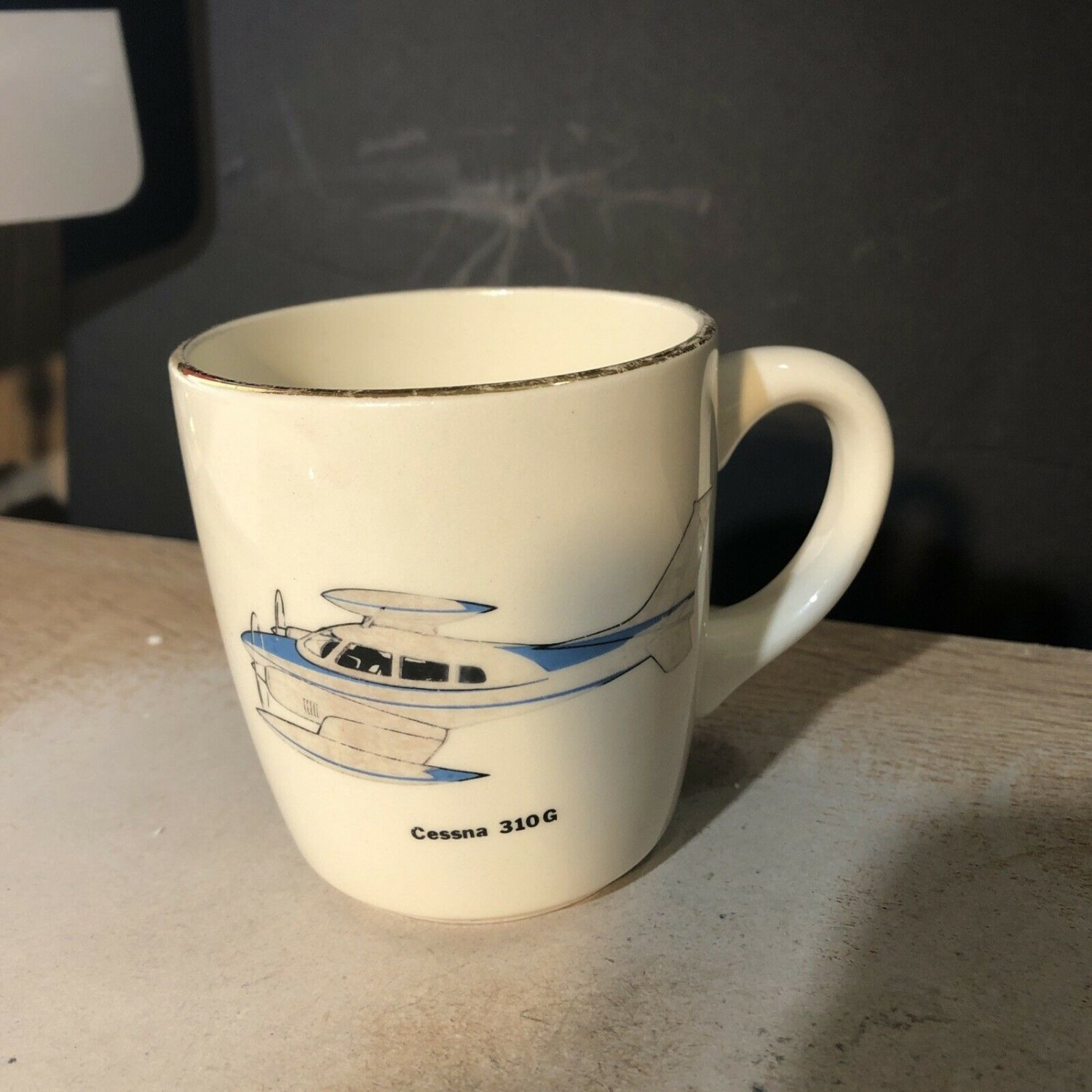 Vintage Cessna 310G Airplane Ceramic Gold-Rim Coffee Cup Mug USA Made