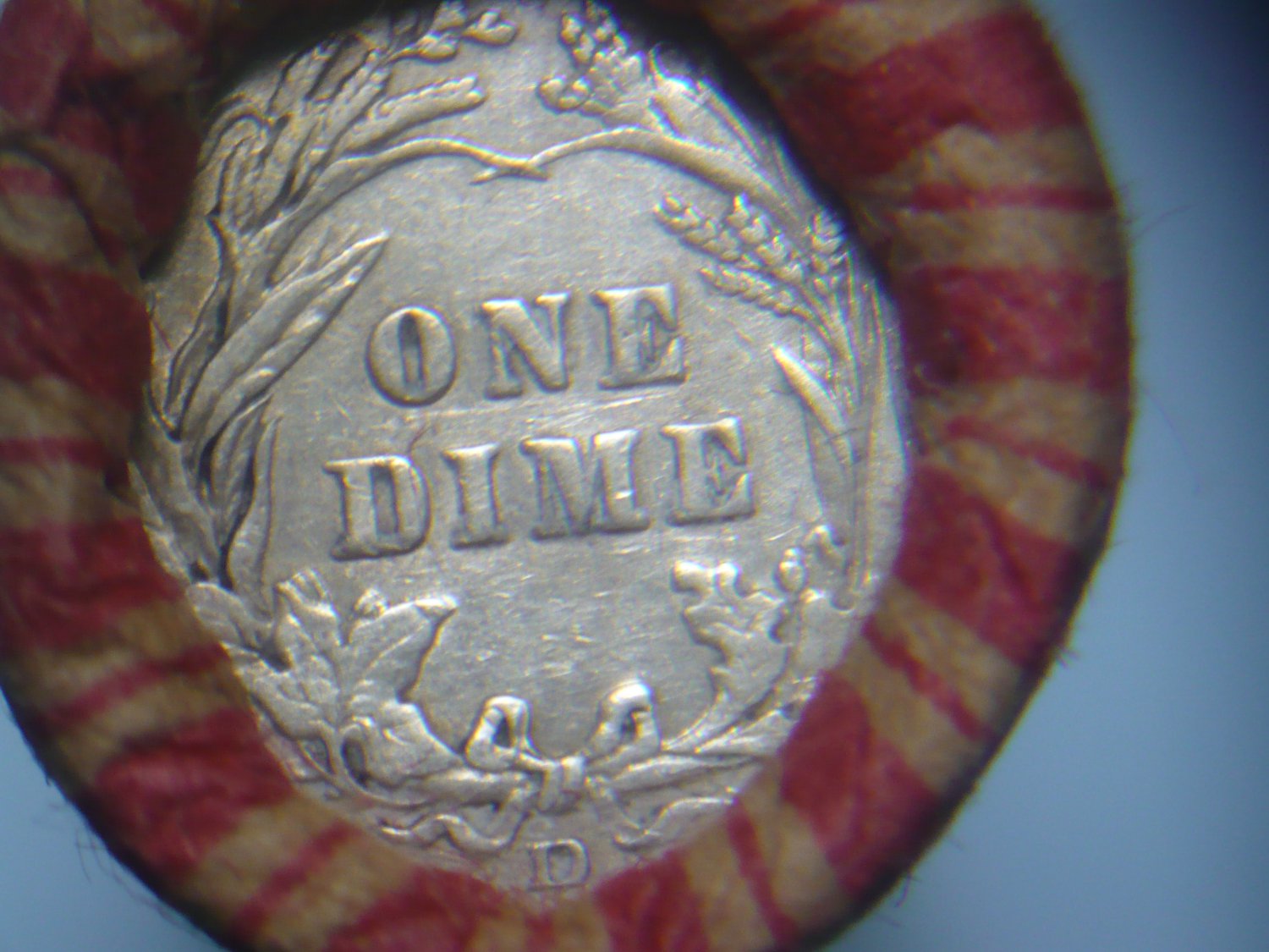 WHEAT PENNY ROLL,"D" BARBER DIME&"S" MERCURY DIME ON ENDS T-1