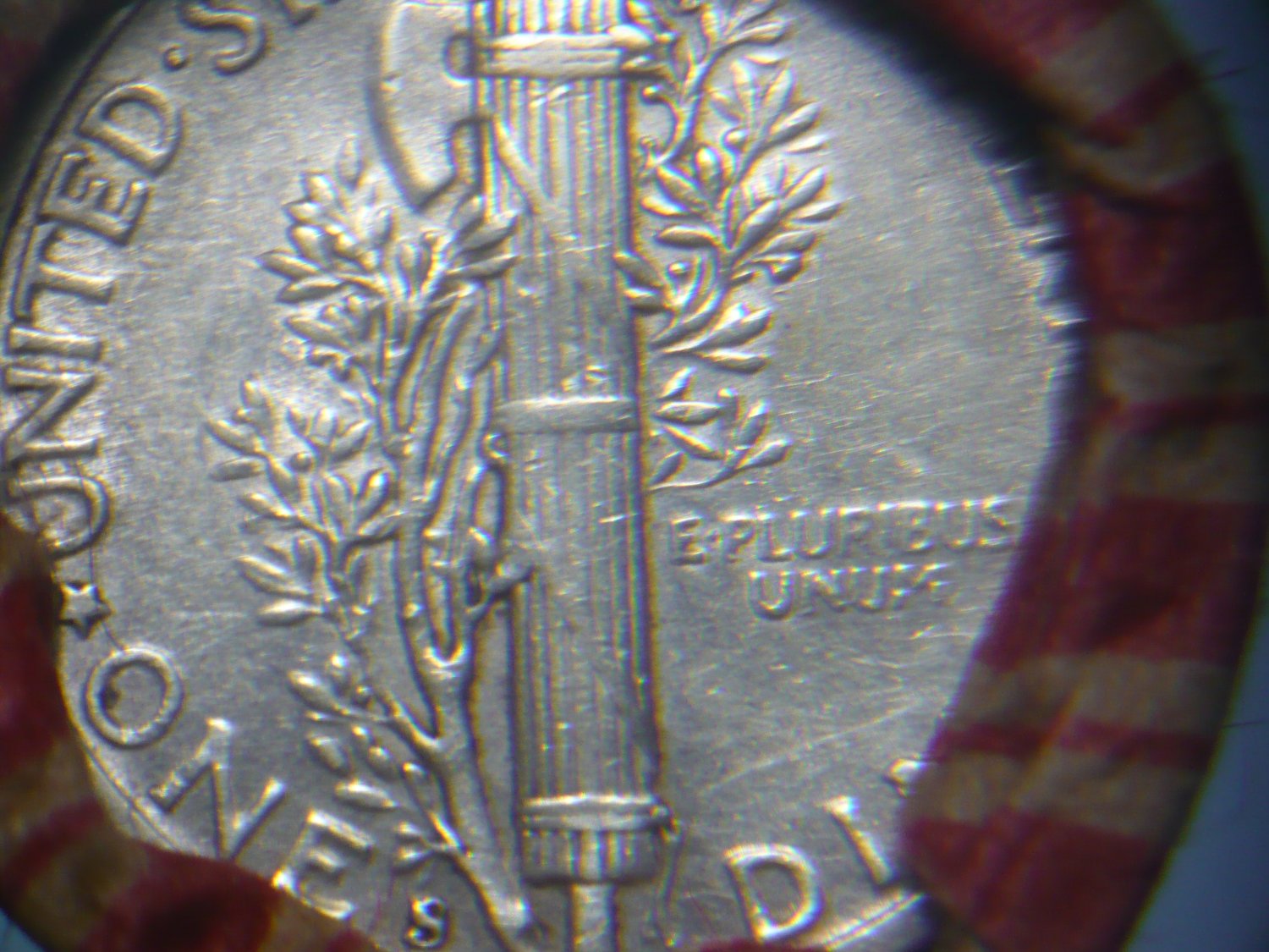 WHEAT PENNY ROLL,"D" BARBER DIME&"S" MERCURY DIME ON ENDS T-1