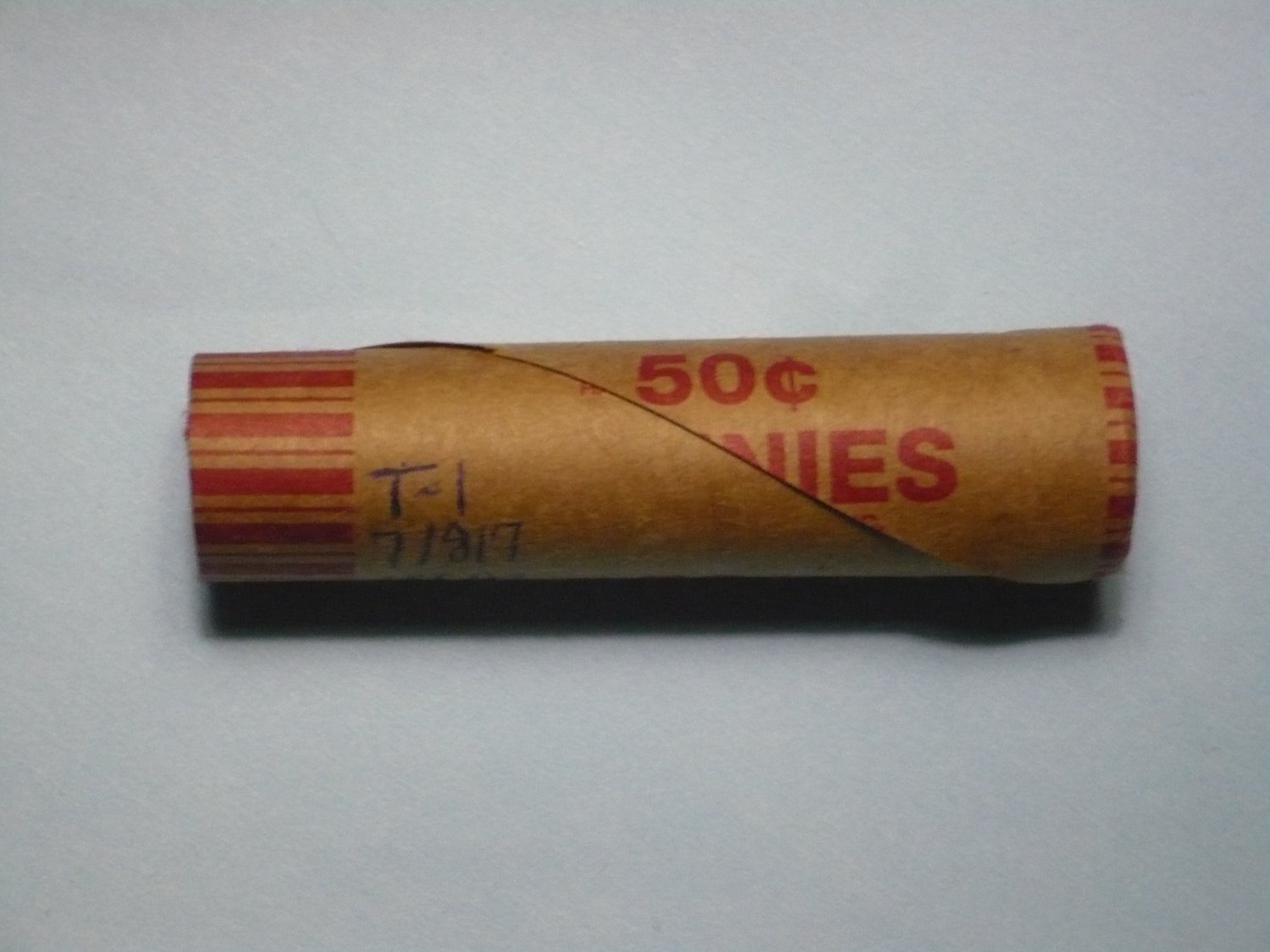 WHEAT PENNY ROLL,"D" BARBER DIME&"S" MERCURY DIME ON ENDS T-1