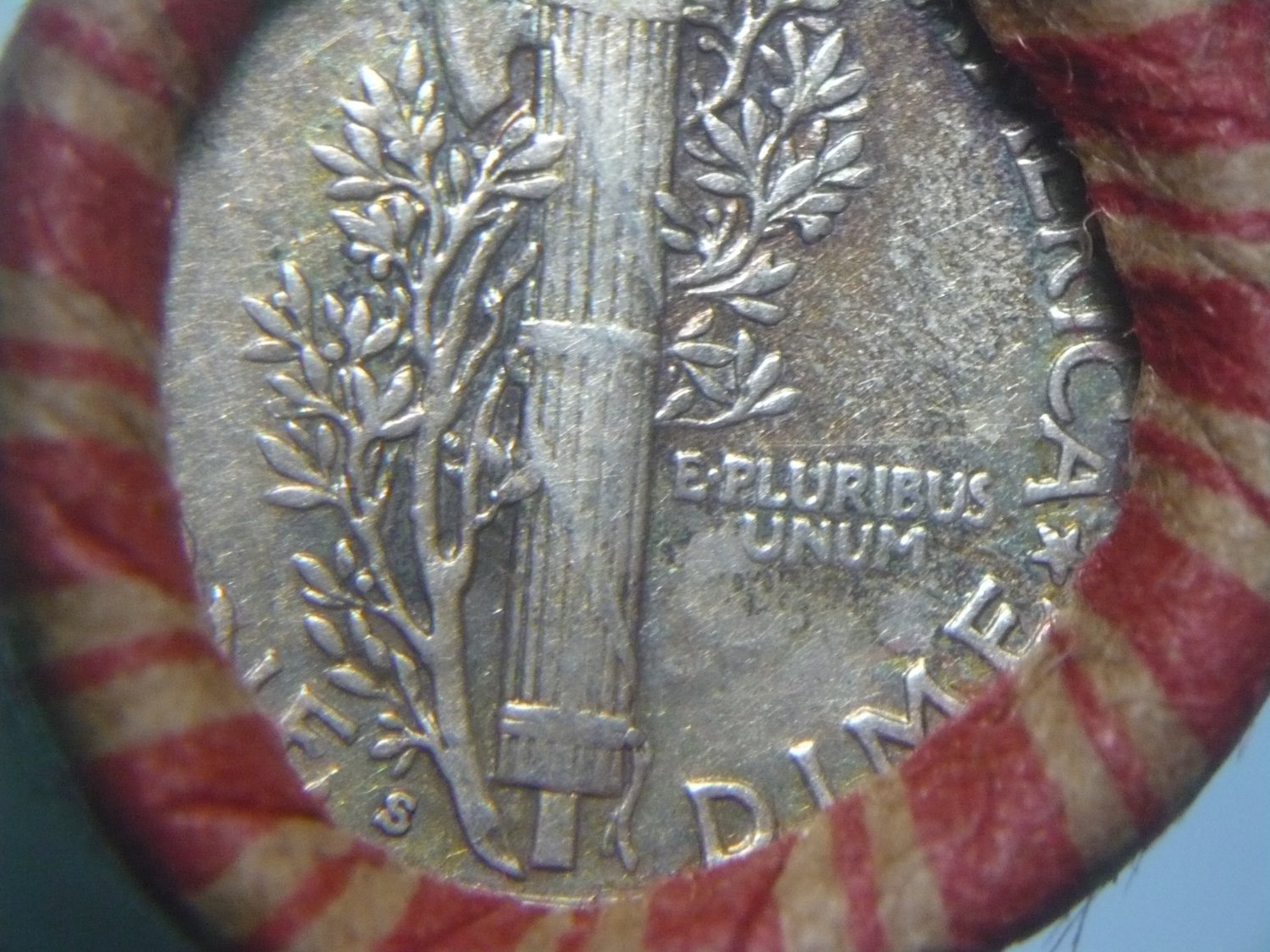 WHEAT PENNY ROLL, "S" BARBER DIME &"S" MERCURY DIME ON ENDS T-11