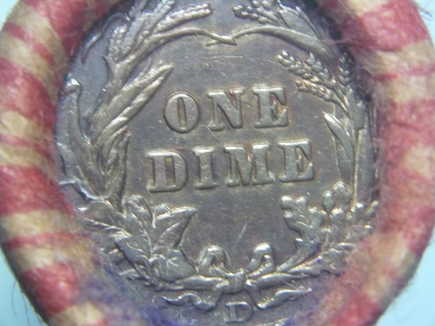WHEAT PENNY ROLL,"D" BARBER DIME& 1897 IHP ON ENDS T-13