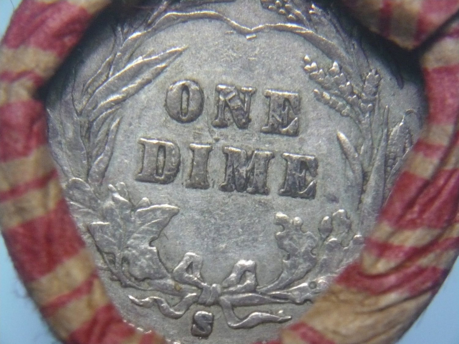 WHEAT PENNY ROLL, "S" BARBER DIME &"S" MERCURY DIME ON ENDS T-30