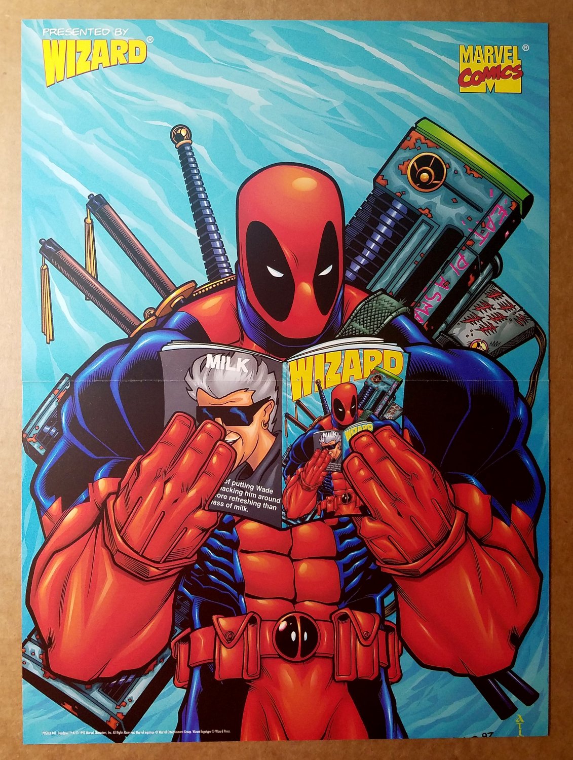 Deadpool reading Wizard Marvel Comics Poster by Ed McGuinness