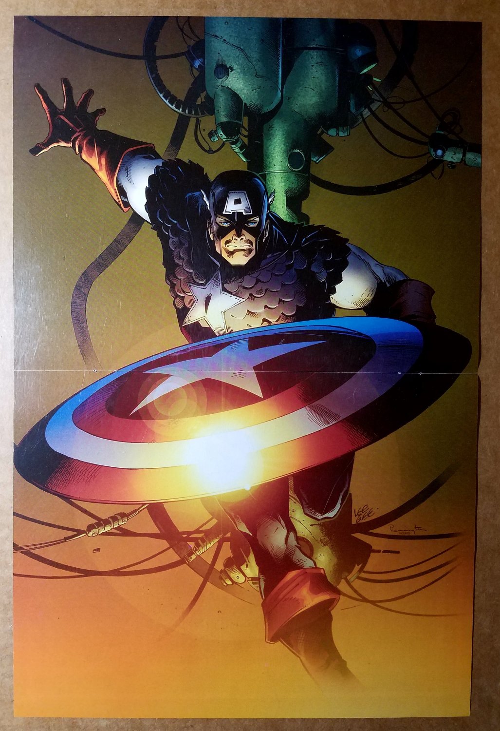 Captain America throwing shield Marvel Comics Poster by Lee Garbett