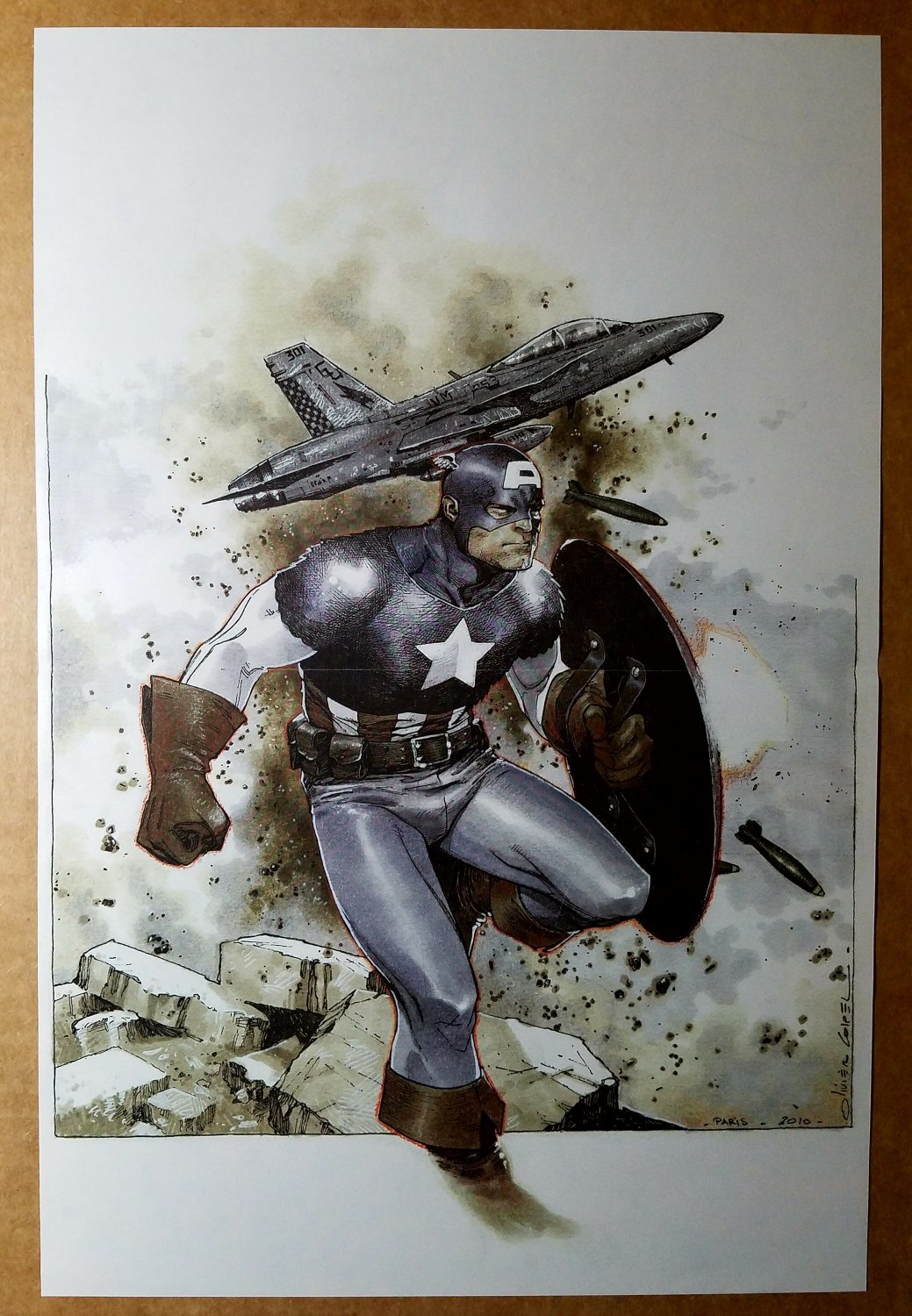 Captain America Jet Bomber Bombing Marvel Comics Poster by Olivier Coipel