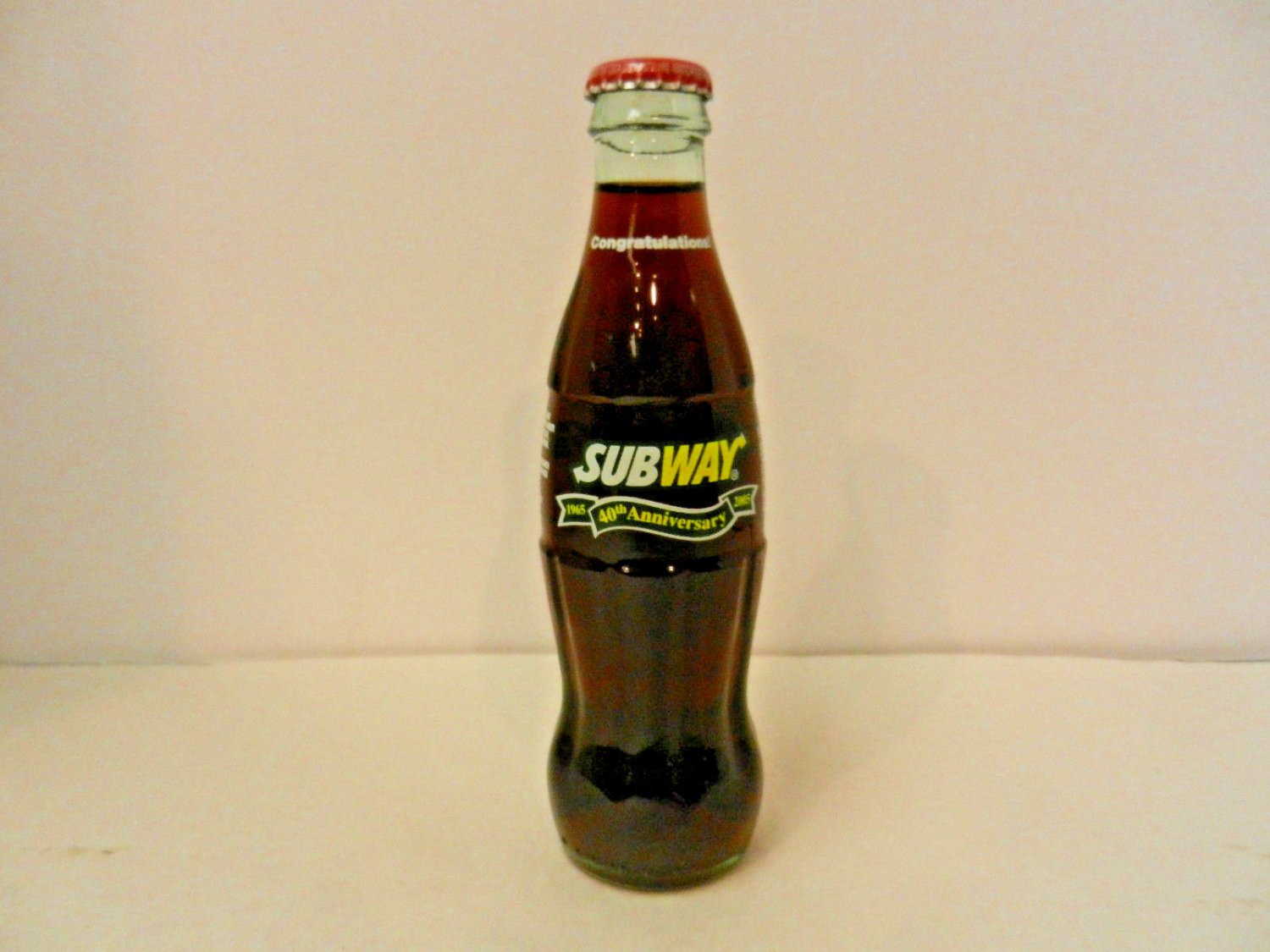 New Sealed Coca Cola Classic SUBWAY 40th Anniversary Full Bottle Soda ...
