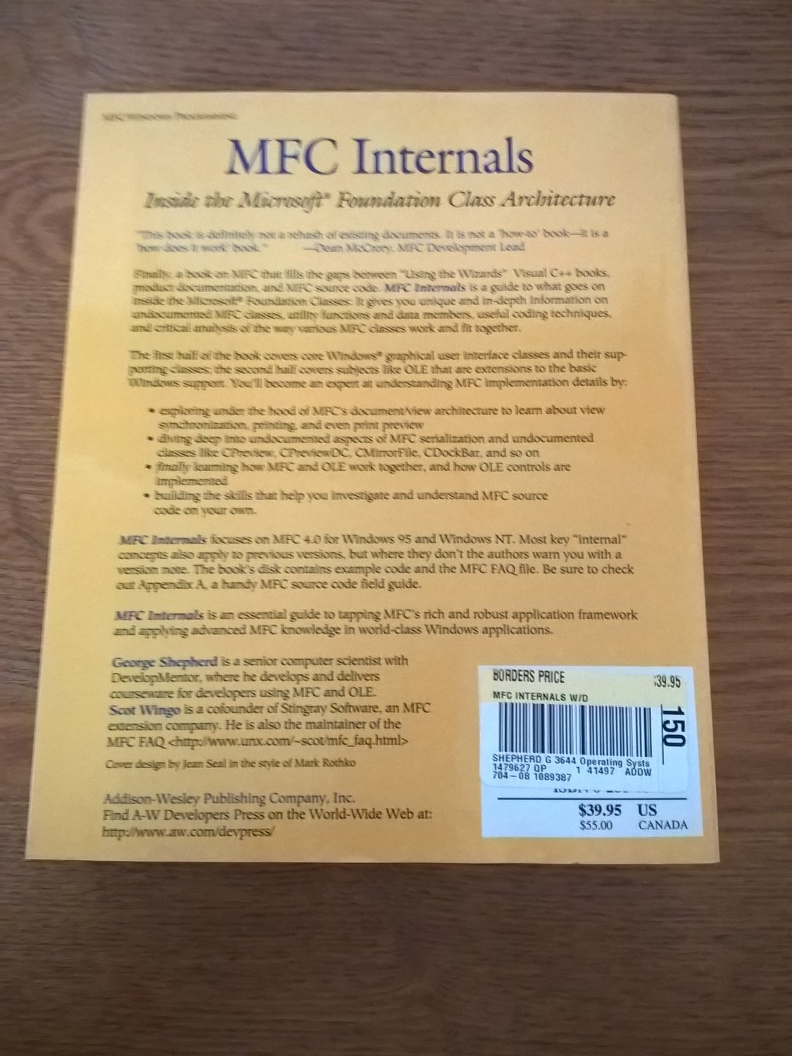 MFC Internals, 1996 Book W/ Disk, BRAND NEW, Addison Wesley