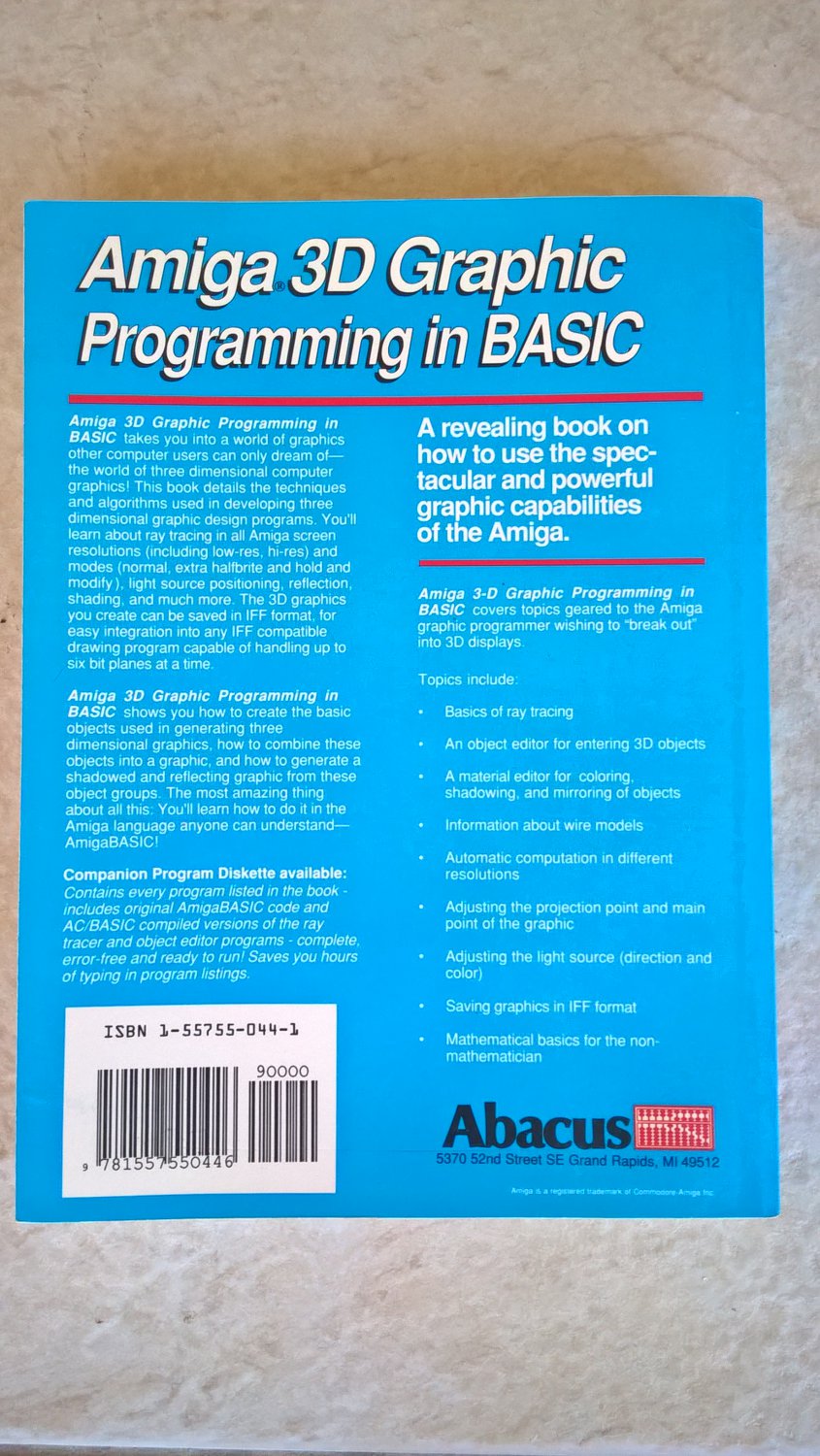 Amiga 3D Graphic Programming, 1989 Book, BRAND NEW, Abacus #3 – Data Becker