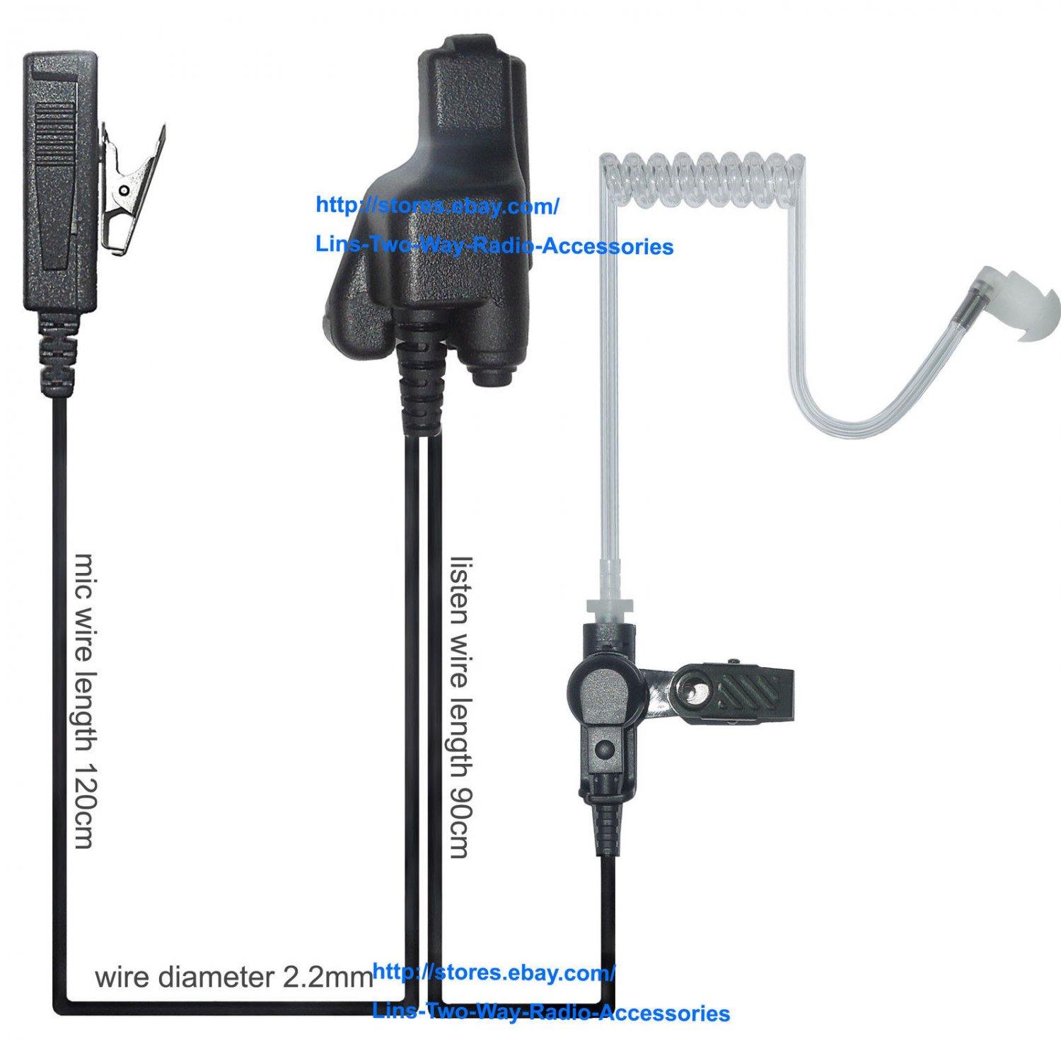 2-wire Earphone Headset mic for Motorola JT1000 MTX8000 MTX9000 ...