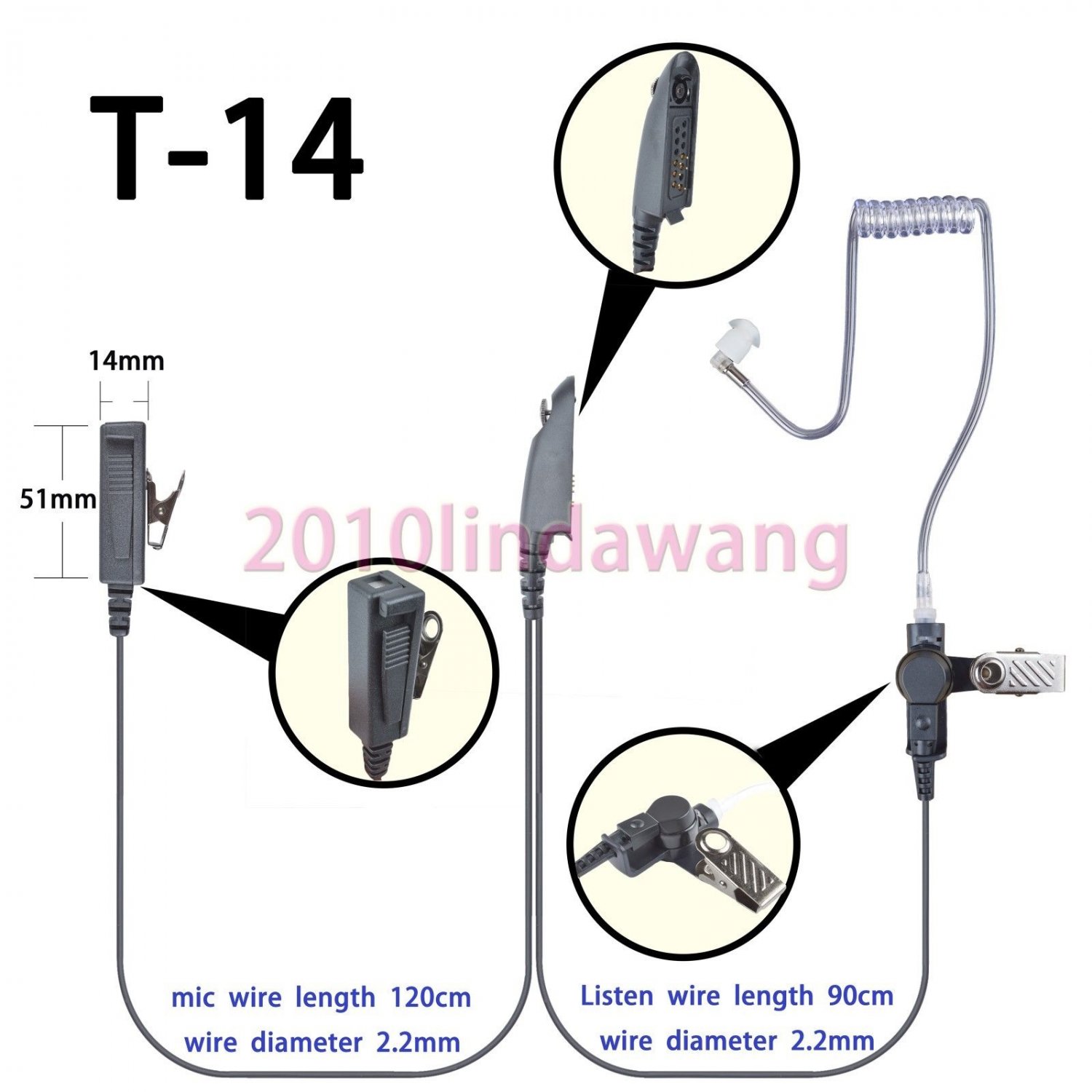 2-wire Surveillance Earpiece for Motorola MTX8250 PRO5150 PRO7150 ...