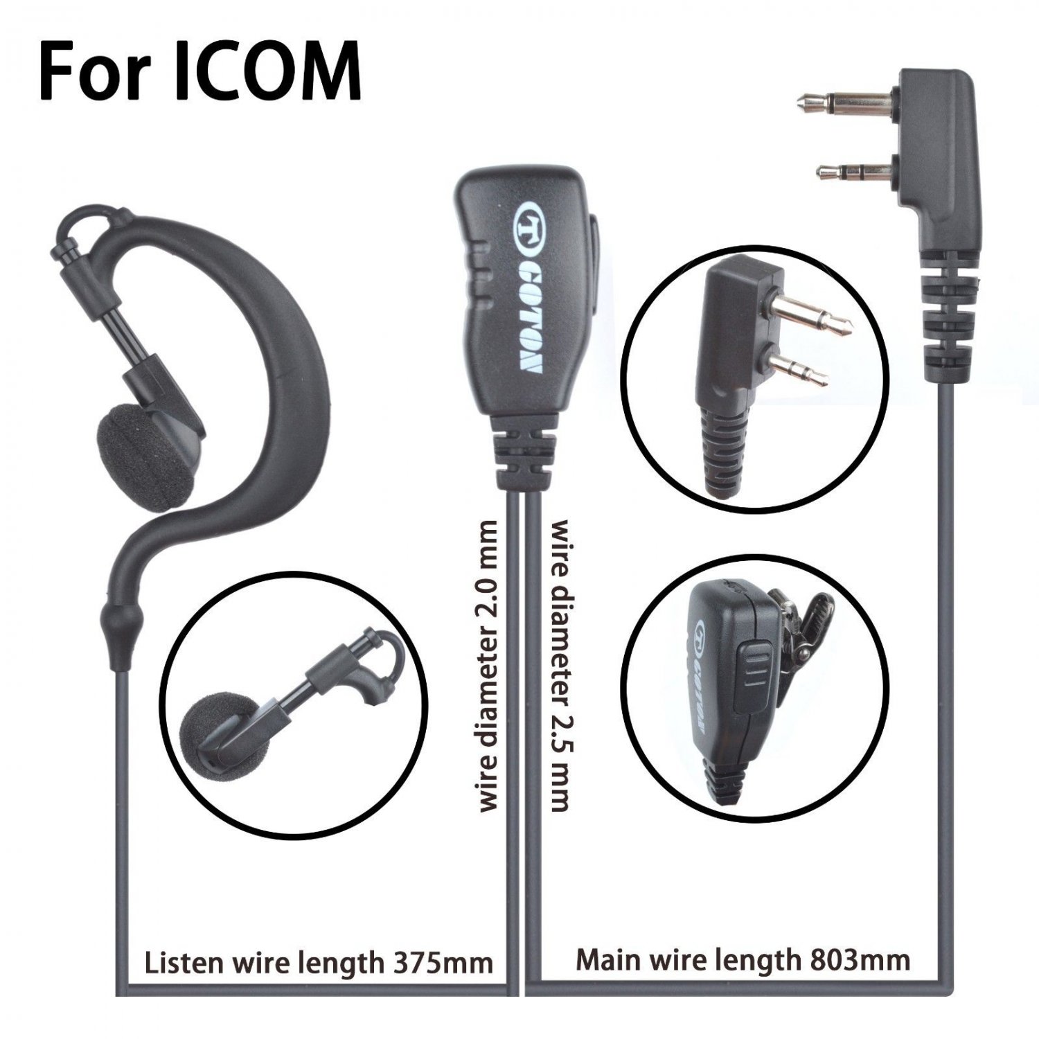Earhook Earloop Earpiece For ICOM IC-F3011 IC-G80 IC-V85 IC-U88 ...