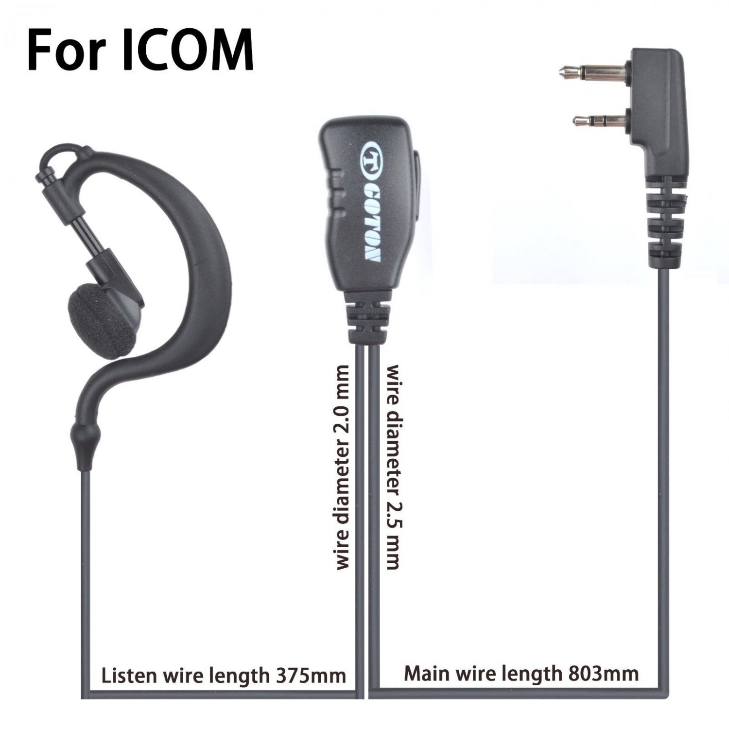 Earpiece Headset Earphone For ICOM IC-F20 F21 F22 F23 F24 F25 F26 ...