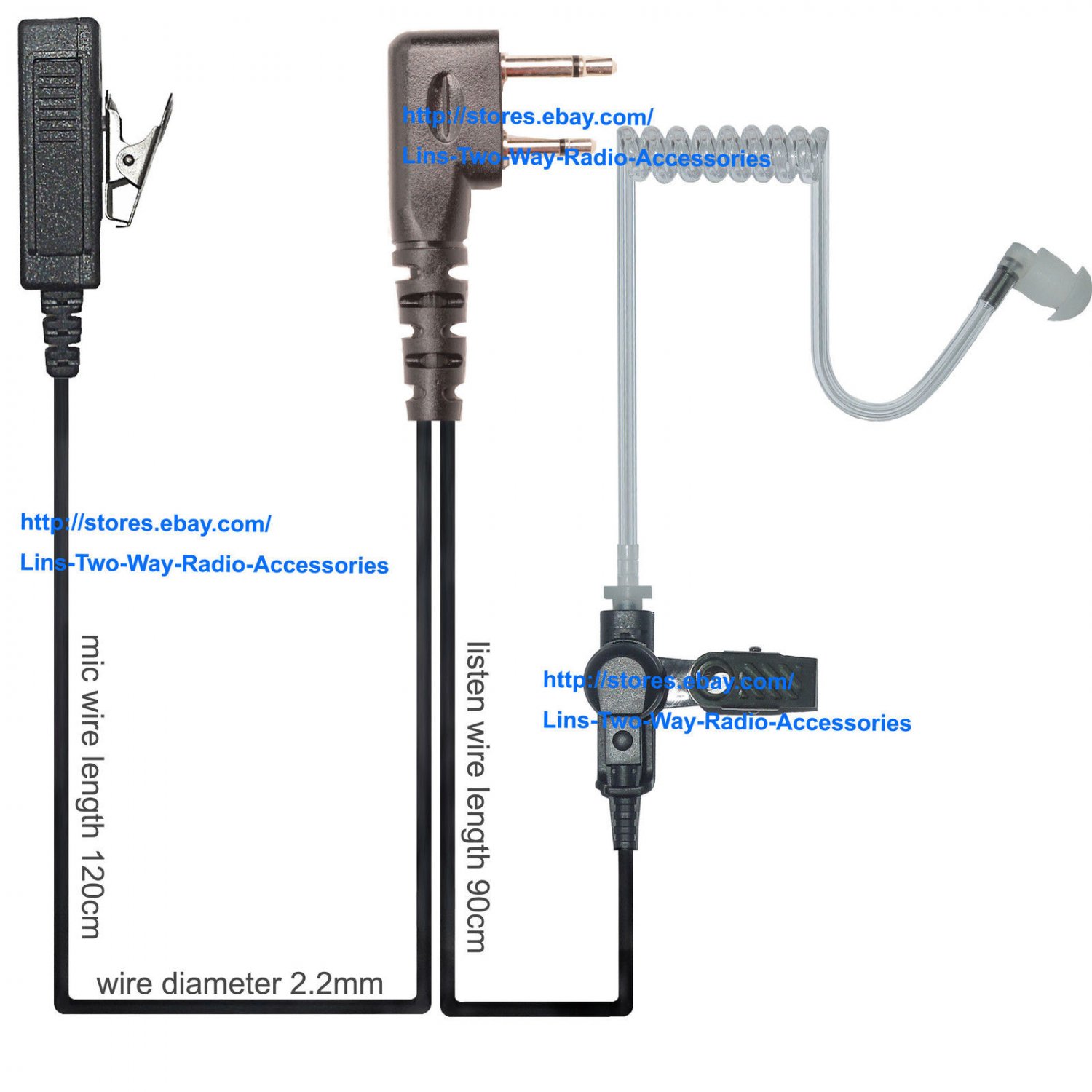 2-wire Headset Earphone mic for Icom IC-F3001 IC-F4001 Portable radio