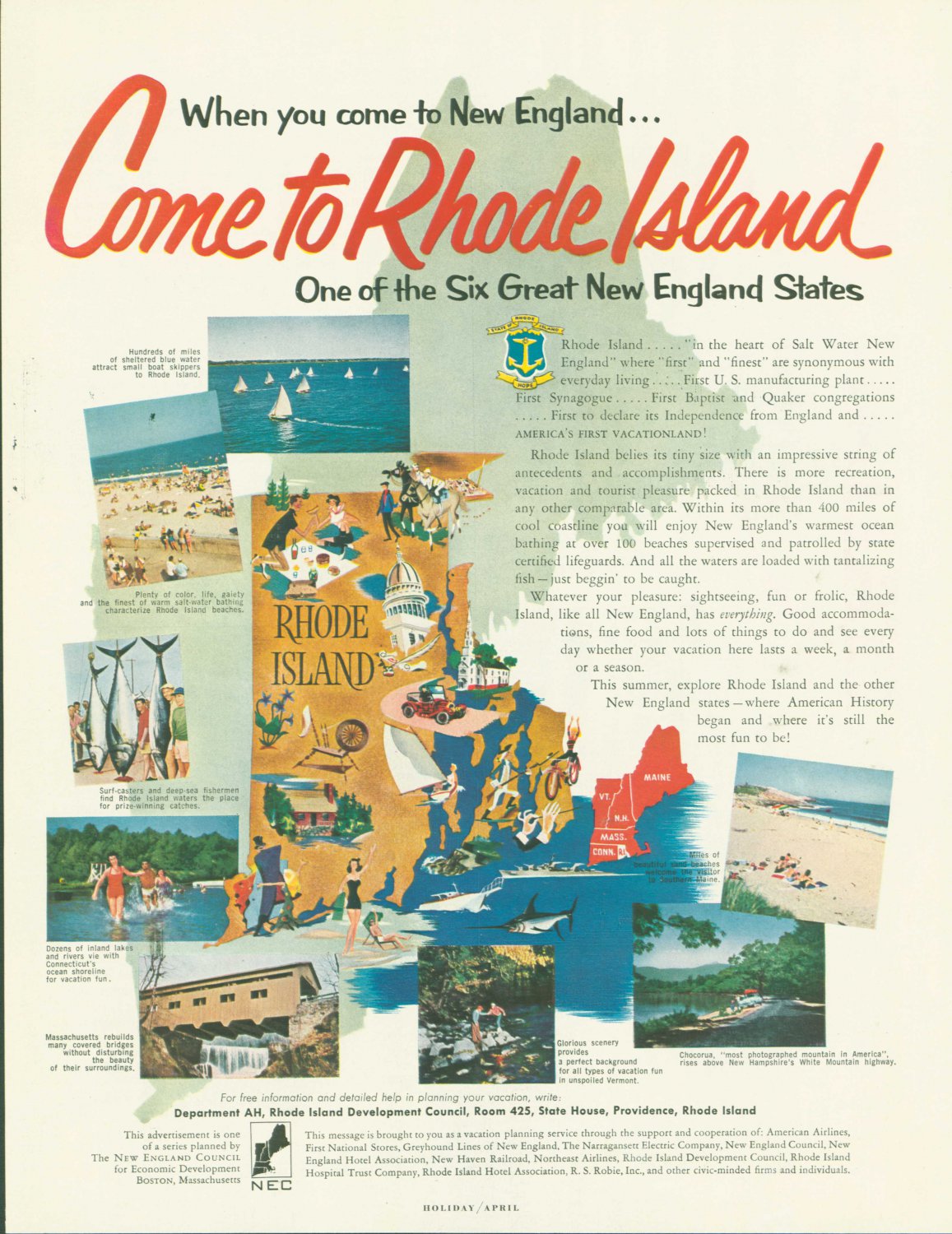 Come to Rhode Island Vintage Print Advertisement