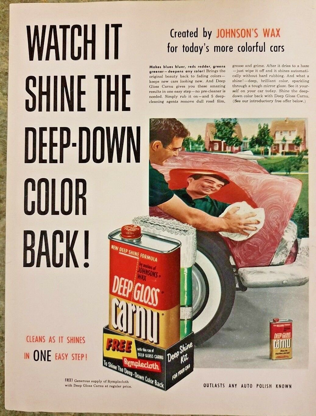 JOHNSON'S CARNU WAX 1955 original magazine advertisement