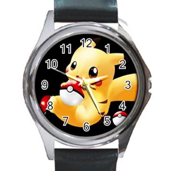 Super Cute Pikachu Pokemon Unisex Round Metal Watch-Leather Band