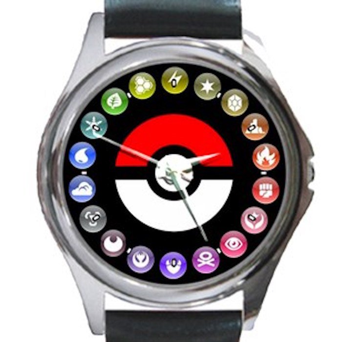 Pokemon Pokeball Logo Unisex Round Silver Metal Watch-Leather Band