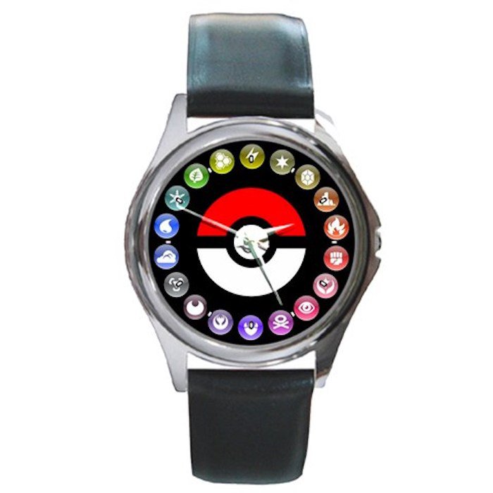 Pokemon Pokeball Logo Unisex Round Silver Metal Watch-Leather Band