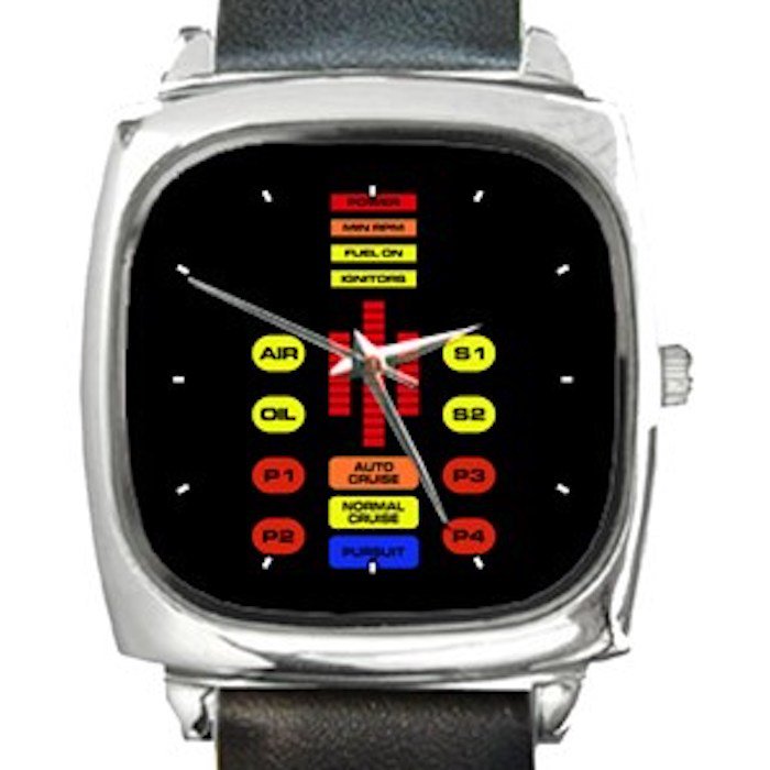 Knight Rider Car Dashboard Square Metal Watch With Leather Band