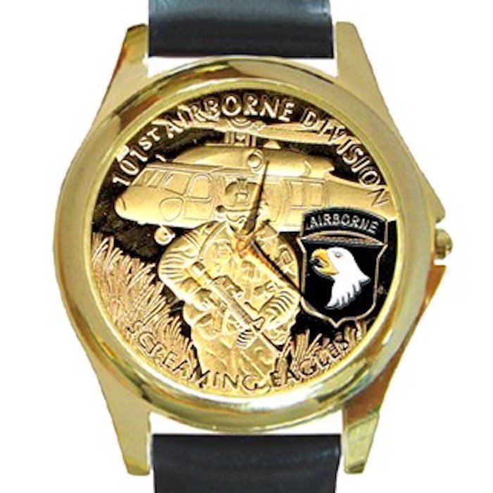 United States Army 101st Airborne Division Unisex Round Gold Metal Watch