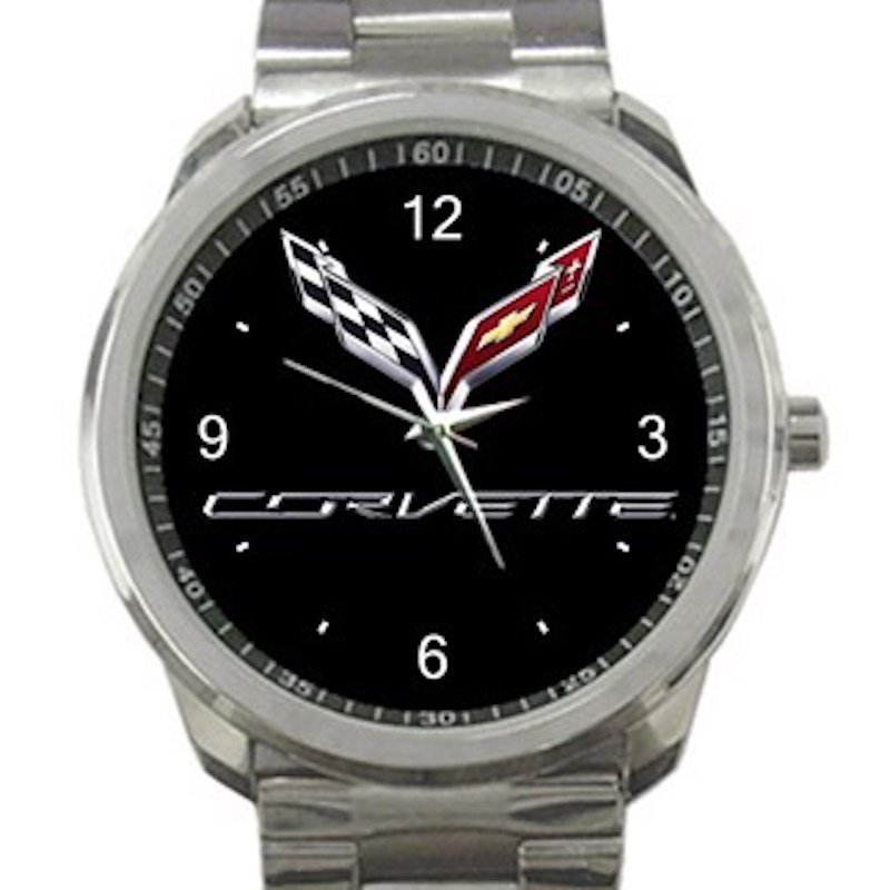 Chevrolet Car Logo In Black Background Unisex Sport Metal Watch