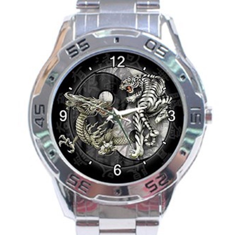 Dragon & Tiger Yin Yang Unisex Stainless Steel Analogue Watch