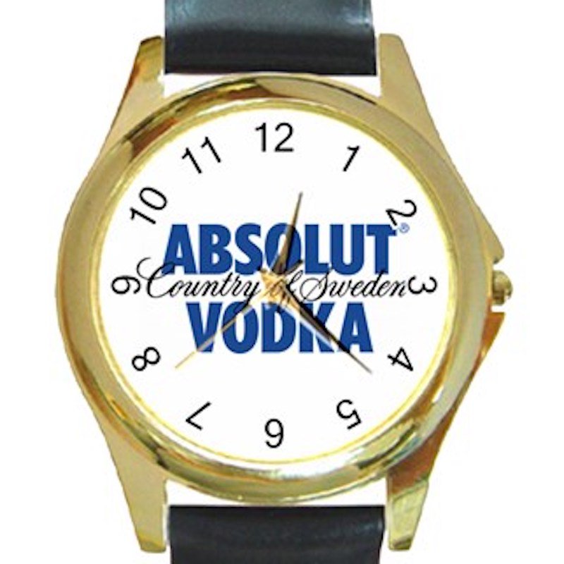 Absolut Vodka Blue Logo Unisex Round Gold Metal Watch