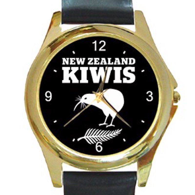 New Zealand Kiwis Rugby League Unisex Round Gold Metal Watch