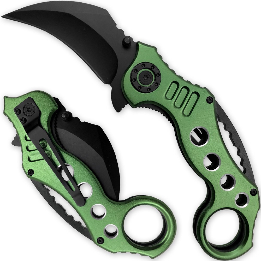 Tactical Extreme Karambit Knife | Spring Assisted Blade Green Handle ET01RN